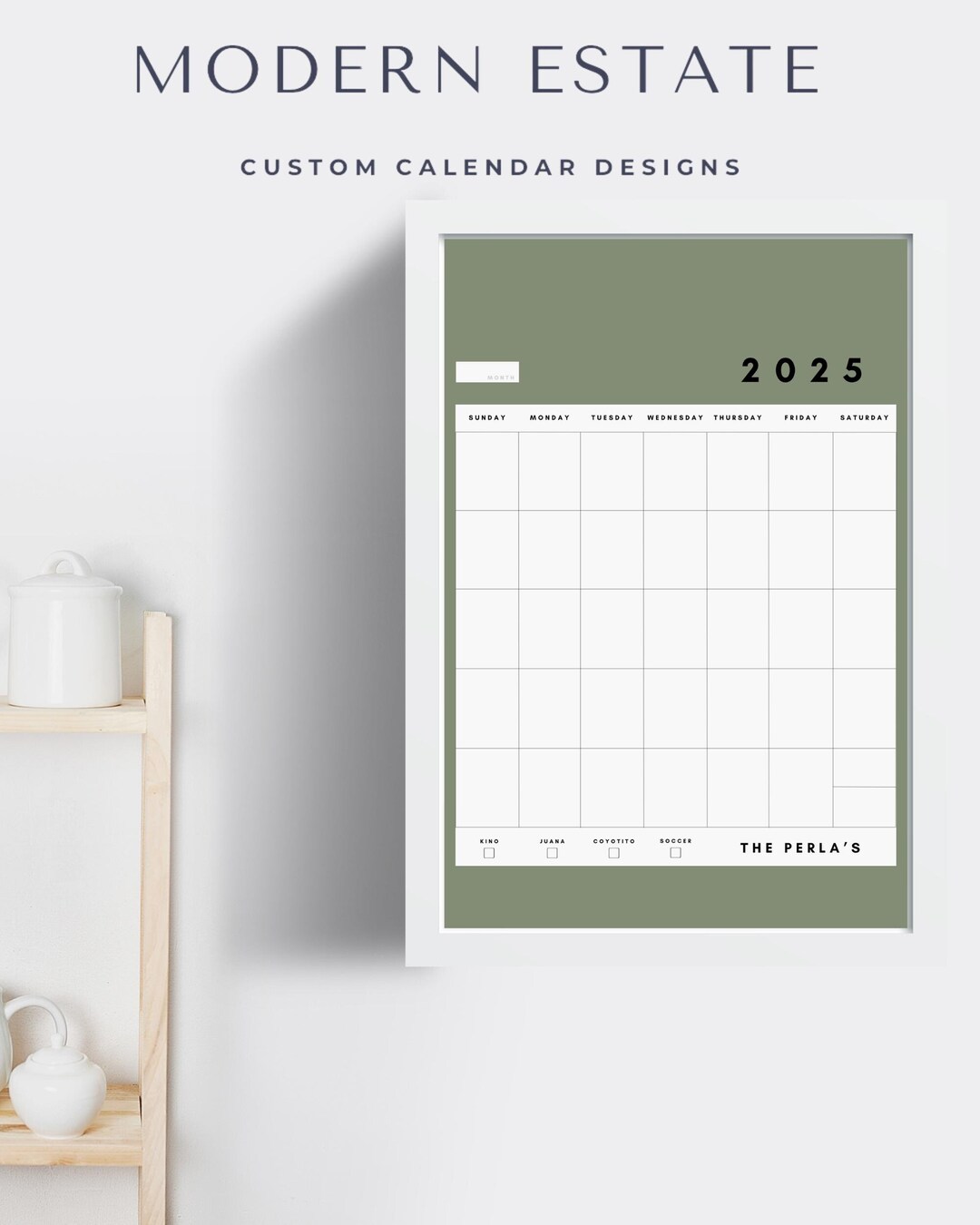 Sage Green Reusable Wall Calendar 2026: Custom Family Organizer - Etsy