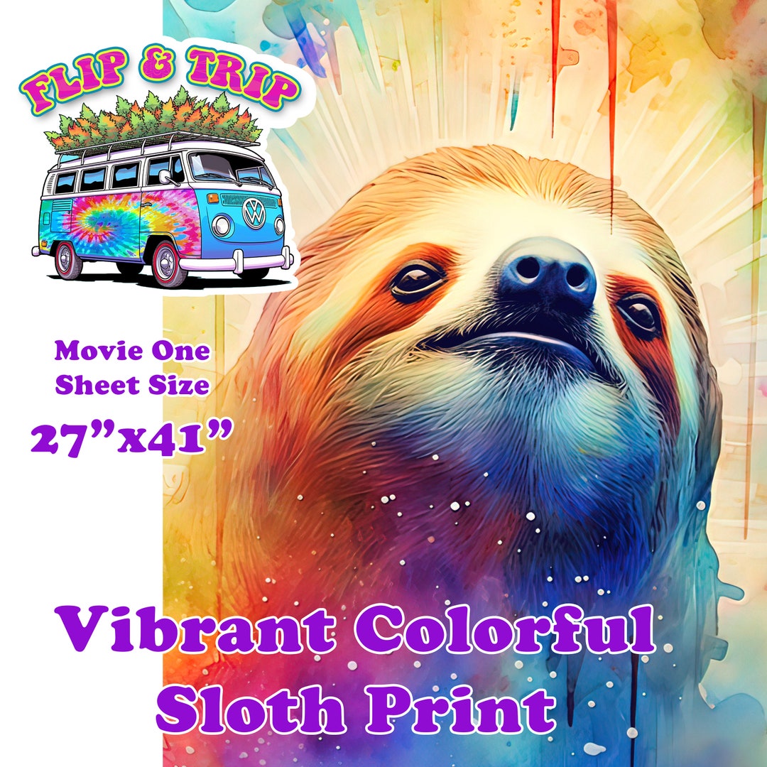 Trippy Vibrant Sloth Digital Print - Etsy