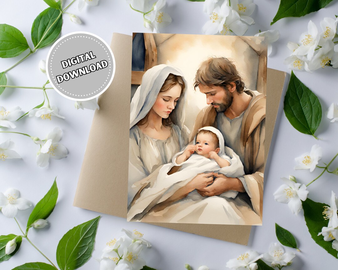 Nativity Christmas Greeting Card, 5x7 Printable Blank Card for Holidays ...