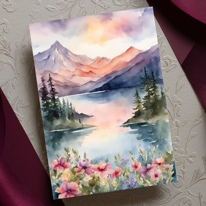 Mountain Lake Greeting Card for Any Occasion, 5x7 Printable Blank Note ...