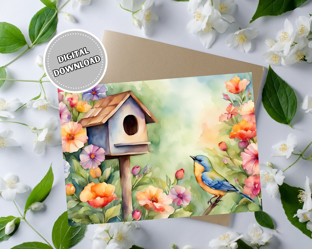 Birdhouse Blank Greeting Card for Any Occasion, 5x7 Printable Note Card ...
