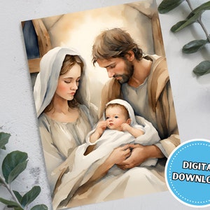 Nativity Christmas Greeting Card, 5x7 Printable Blank Card for Holidays ...