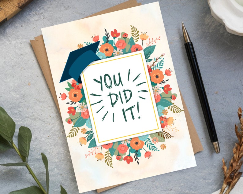 You Did It Graduation Card, 5x7 Printable Blank Greeting Card With ...