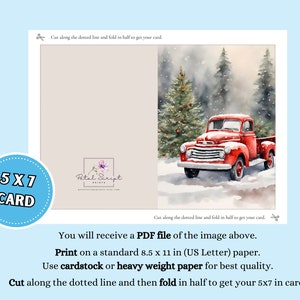Red Truck Christmas Card, 5x7 Printable Blank Greeting Card, Winter ...
