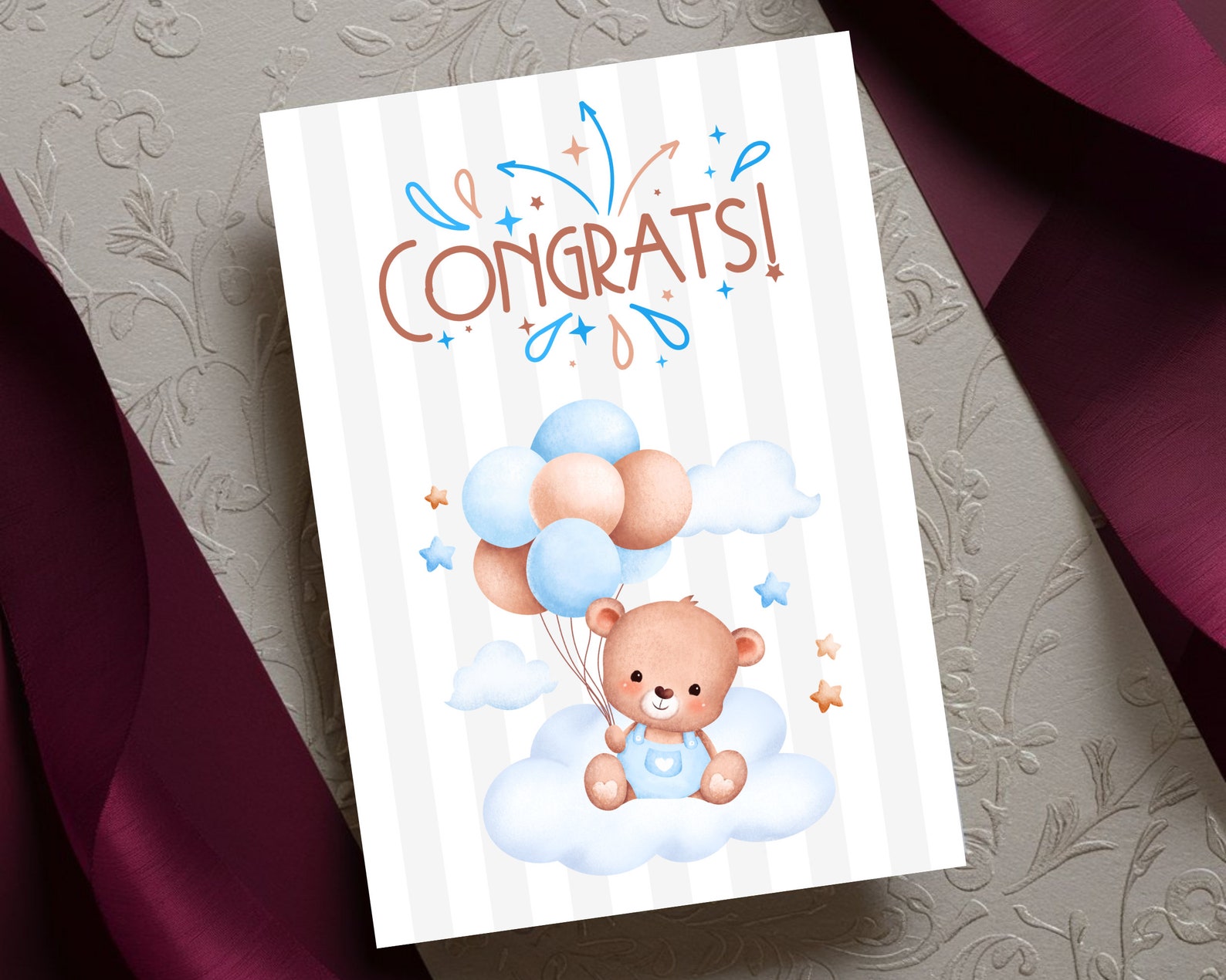 Congrats Baby Shower Greeting Card for Boy, 5x7 Printable Blank ...