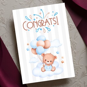 Congrats Baby Shower Greeting Card for Boy, 5x7 Printable Blank ...