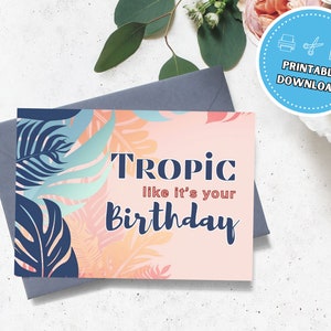 Tropical Happy Birthday Card, 5x7 Printable Blank Greeting Card, Tropic ...