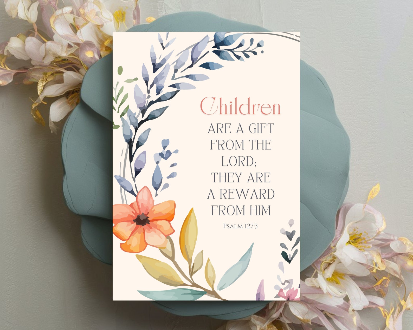 Baby Shower Card With Bible Verse, 5x7 Printable Blank Greeting Card ...