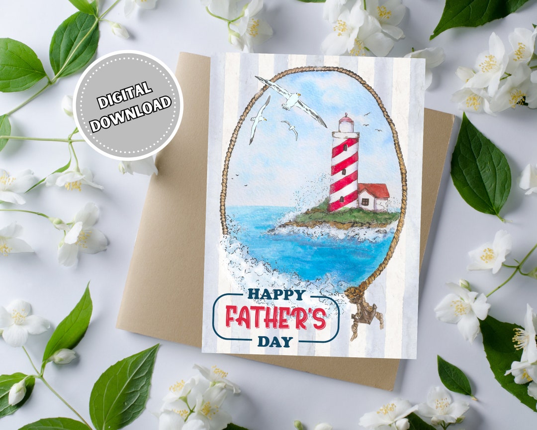 Nautical Happy Father's Day Card, 5x7 Printable Blank Greeting Card ...