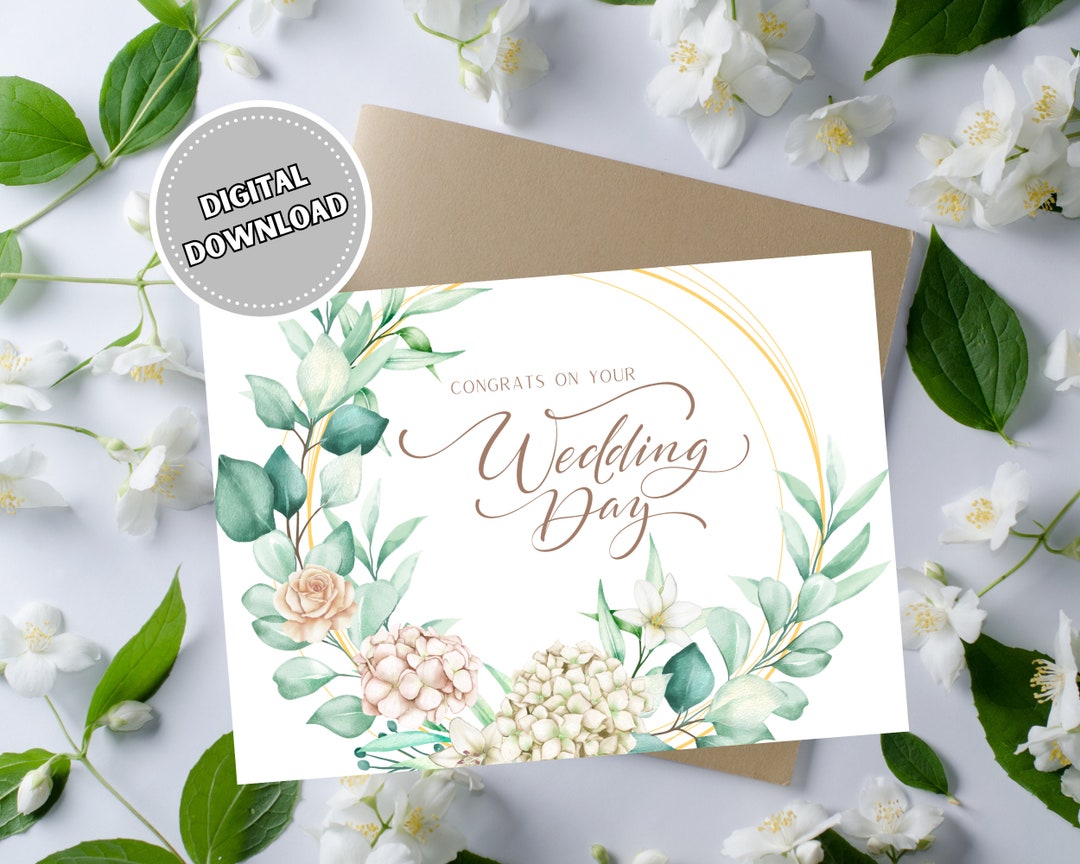 Congratulations on Your Wedding Day Card, 5x7 Printable Blank Greeting ...