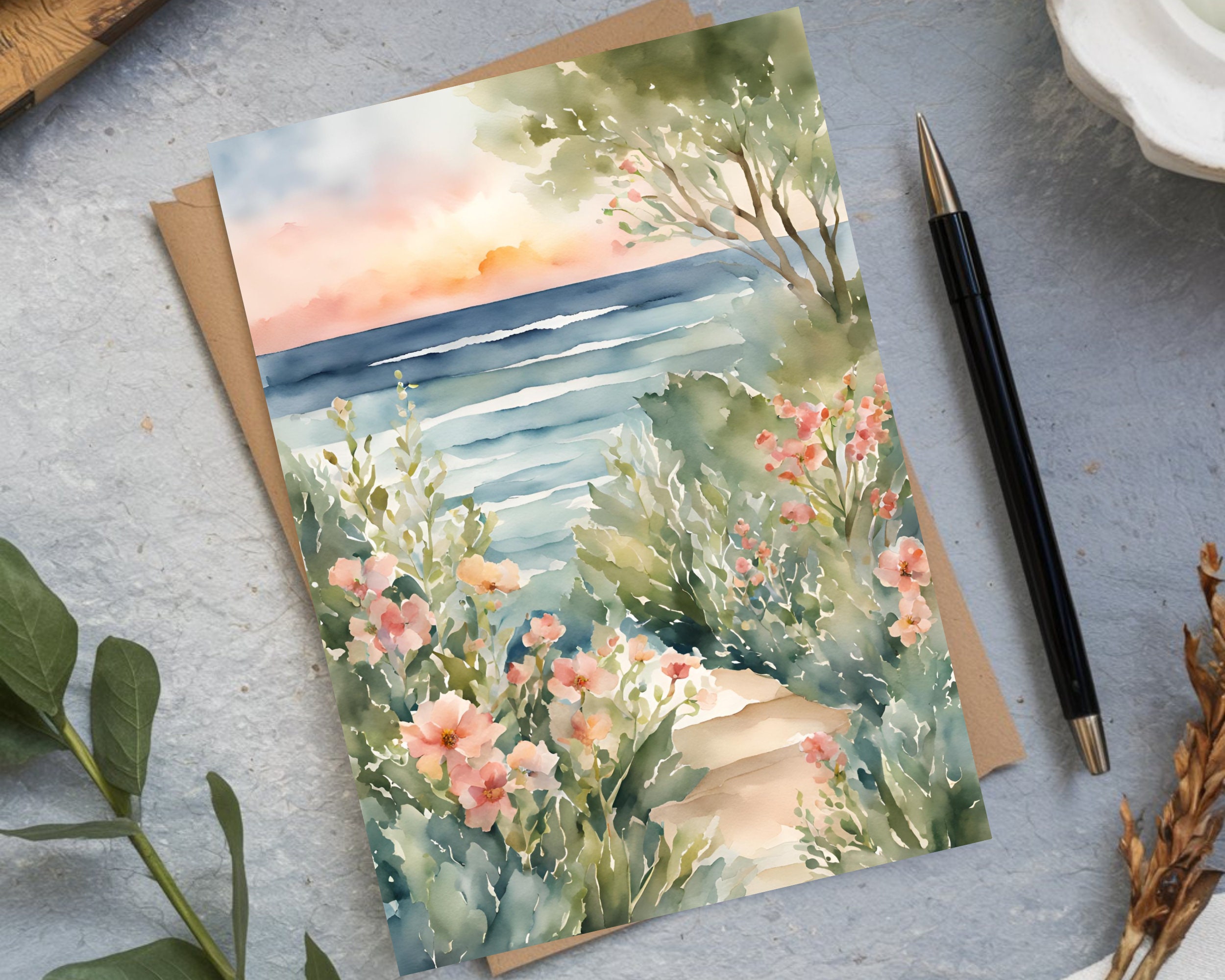 Coastal Beach Card for Any Occasion, 5x7 Printable Blank Greeting Card ...