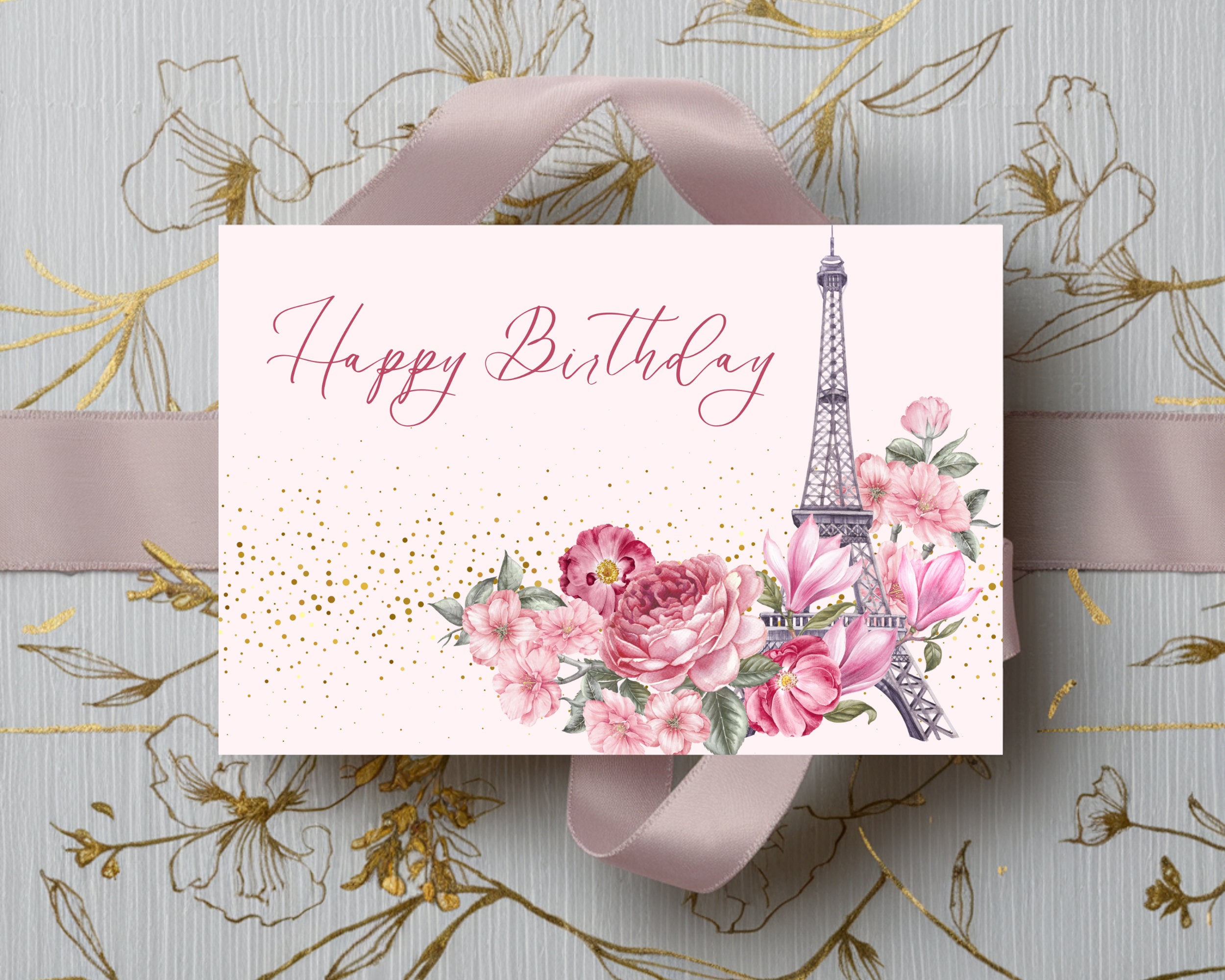 Happy Birthday Eiffel Tower Card, 5x7 Instant Download Parisian Blank ...