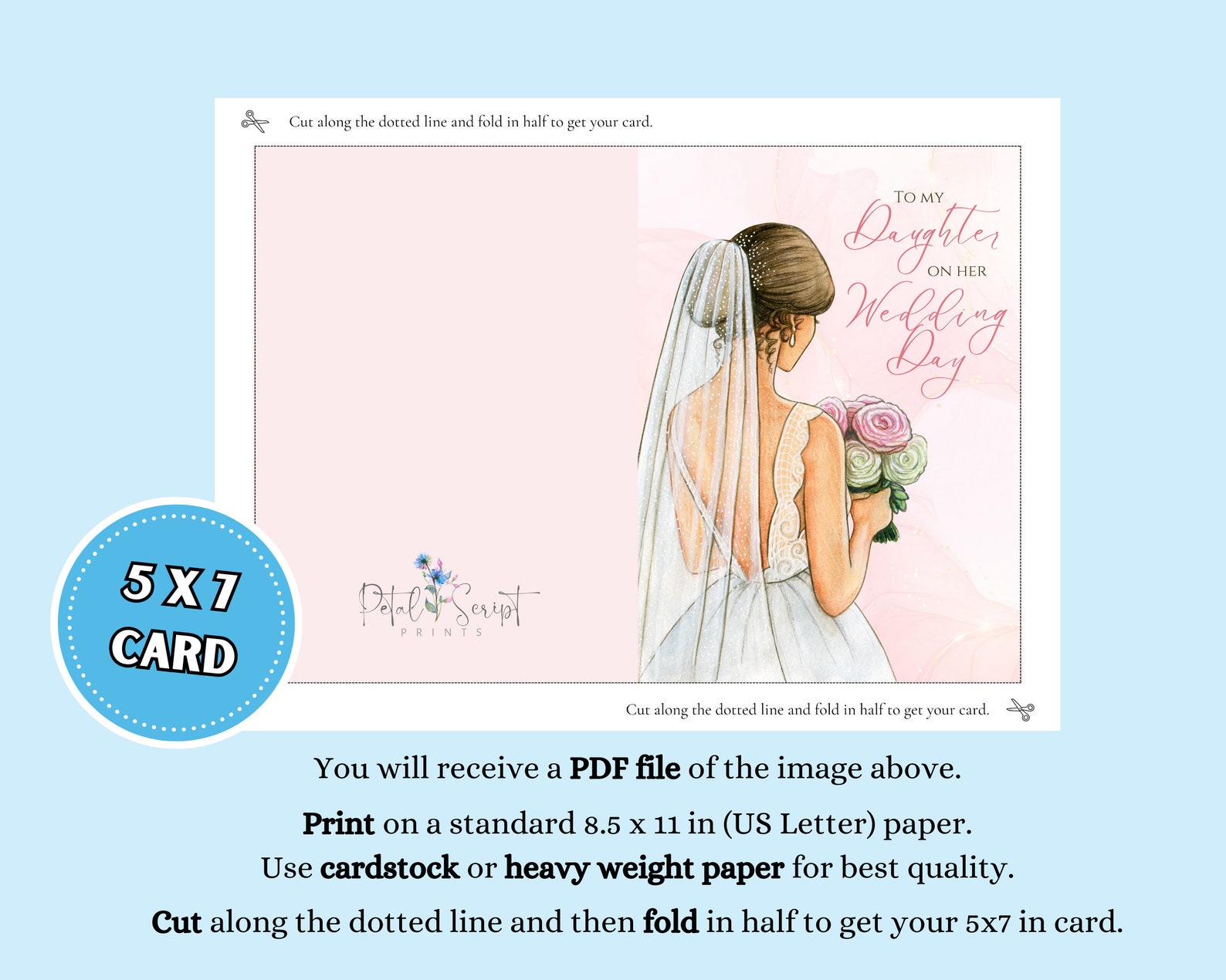 To My Daughter on Your Wedding Day Card, 5x7 Printable Blank Greeting ...