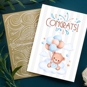 Congrats Baby Shower Greeting Card for Boy, 5x7 Printable Blank ...