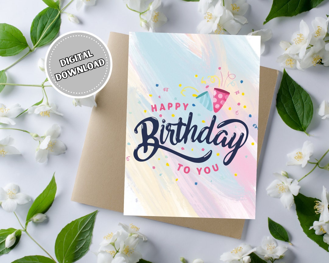 Happy Birthday Printable Greeting Card, 5x7 Instant Download Foldable ...