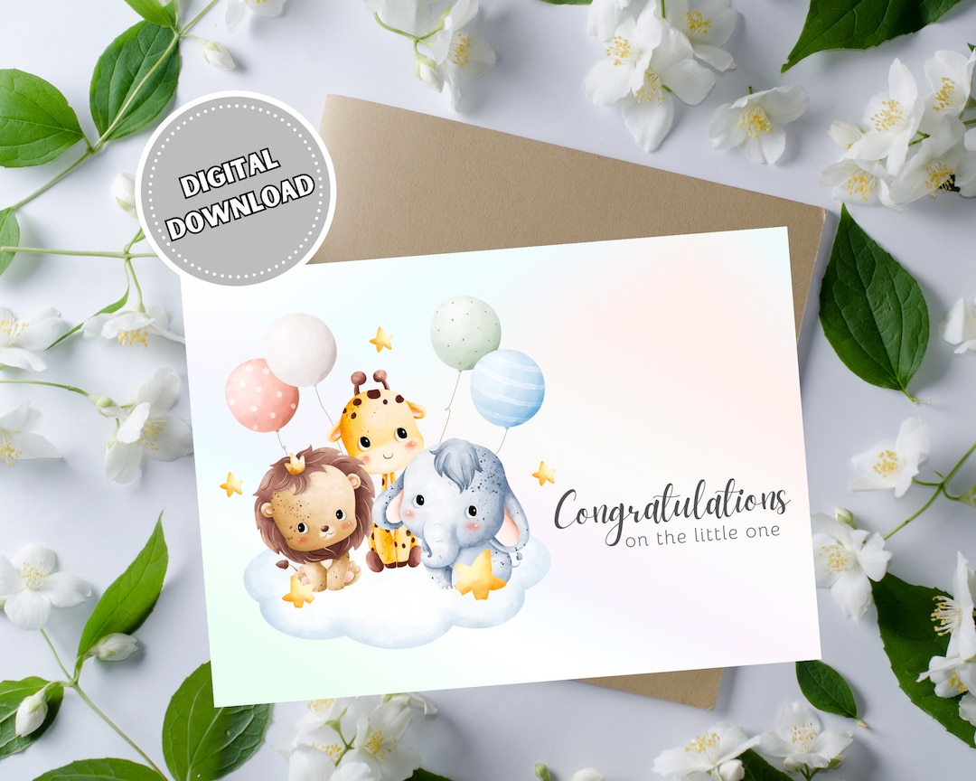 Baby Shower Congratulations Card, 5x7 Instant Download Blank Greeting ...