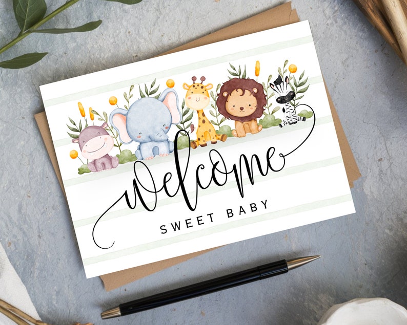 Welcome Sweet Baby Card for Baby Shower, 5x7 Instant Download Blank ...