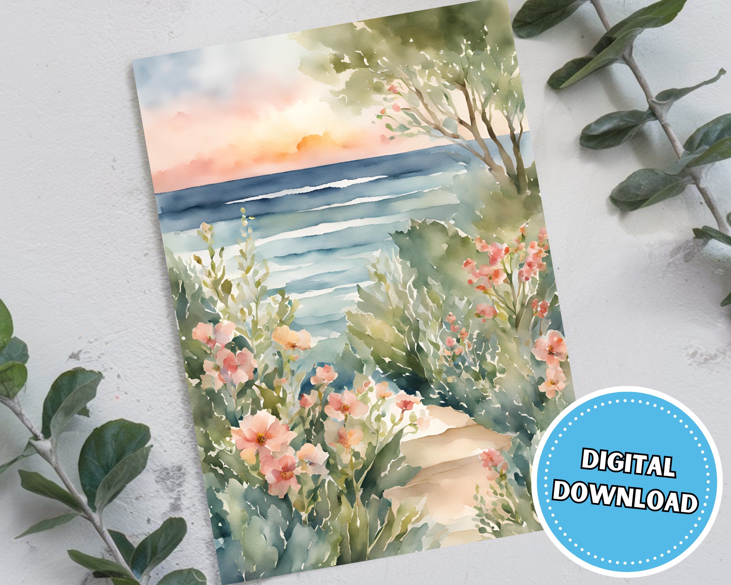 Coastal Beach Card for Any Occasion, 5x7 Printable Blank Greeting Card ...