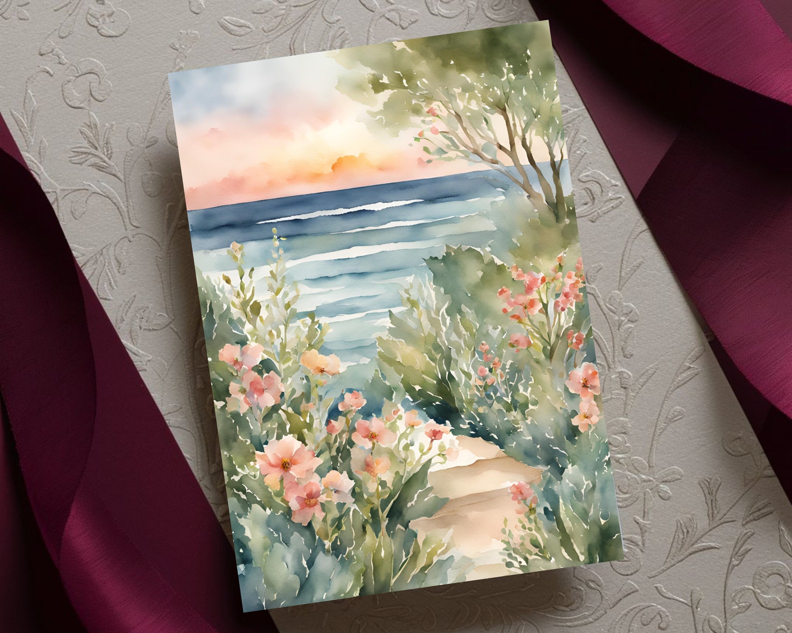 Coastal Beach Card for Any Occasion, 5x7 Printable Blank Greeting Card ...