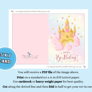 Pink and Gold Happy Birthday Card, 5x7 Printable Blank Greeting Card ...