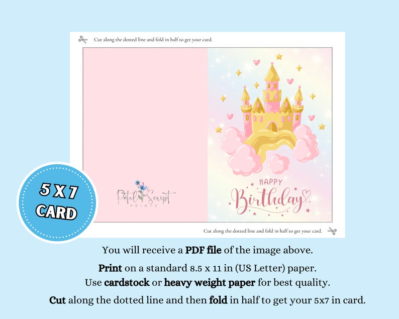 Pink and Gold Happy Birthday Card, 5x7 Printable Blank Greeting Card ...