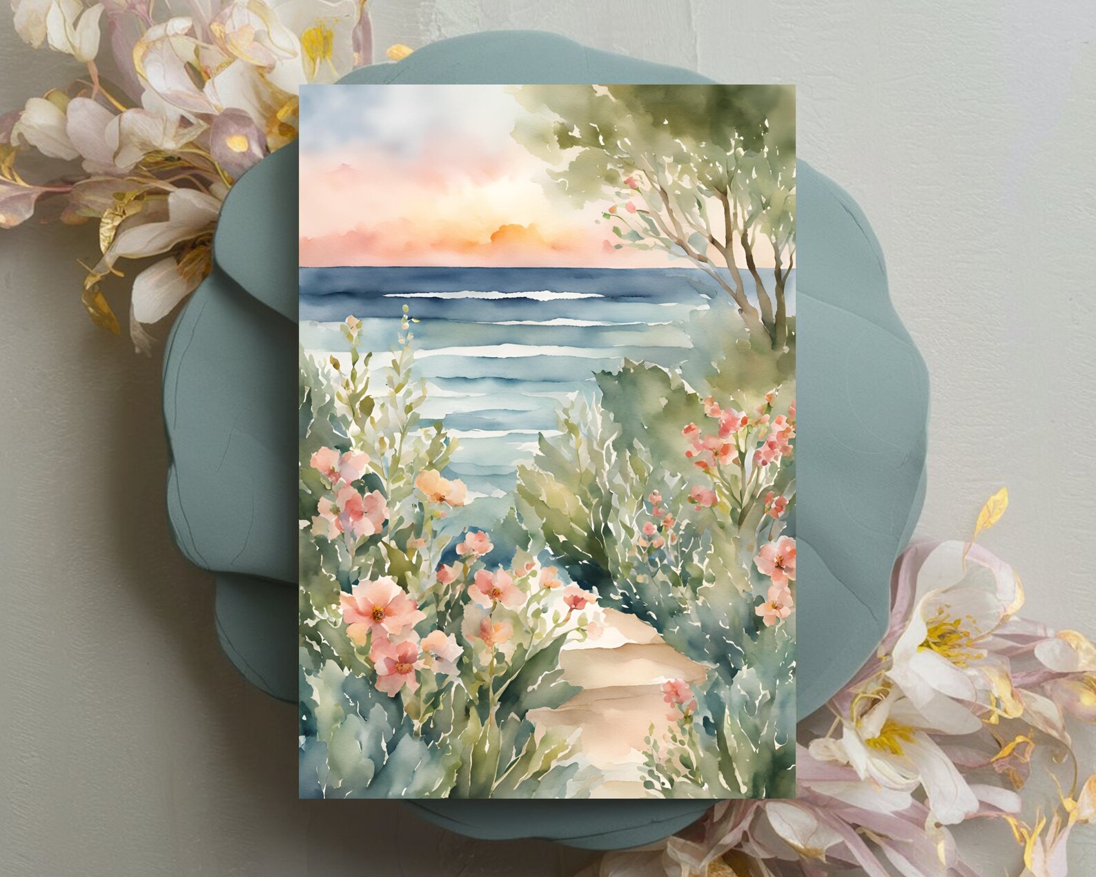 Coastal Beach Card for Any Occasion, 5x7 Printable Blank Greeting Card ...