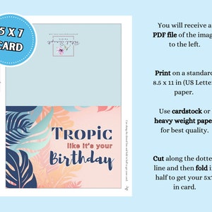 Tropical Happy Birthday Card, 5x7 Printable Blank Greeting Card, Tropic ...