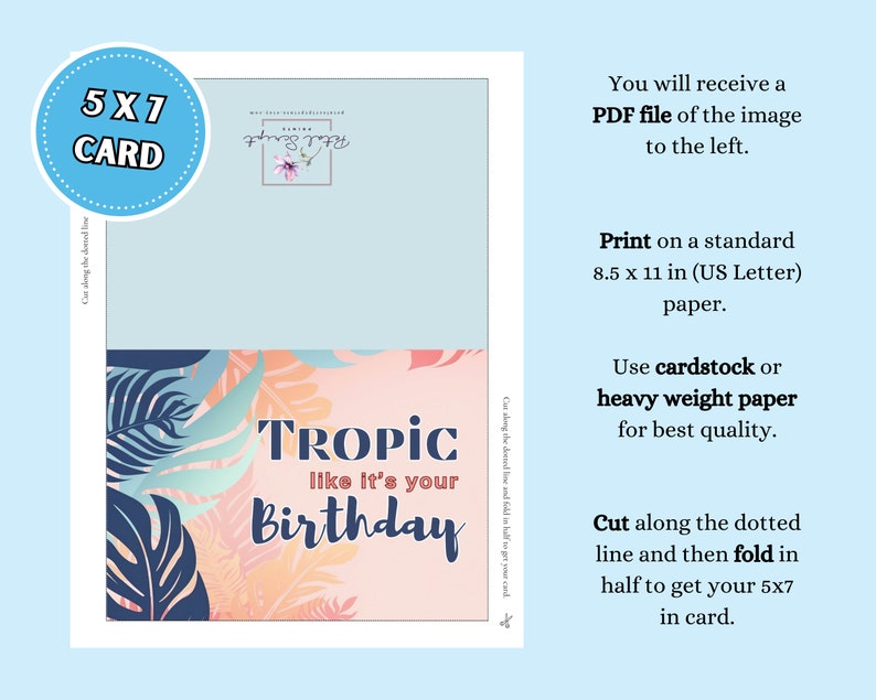 Tropical Happy Birthday Card, 5x7 Printable Blank Greeting Card, Tropic ...