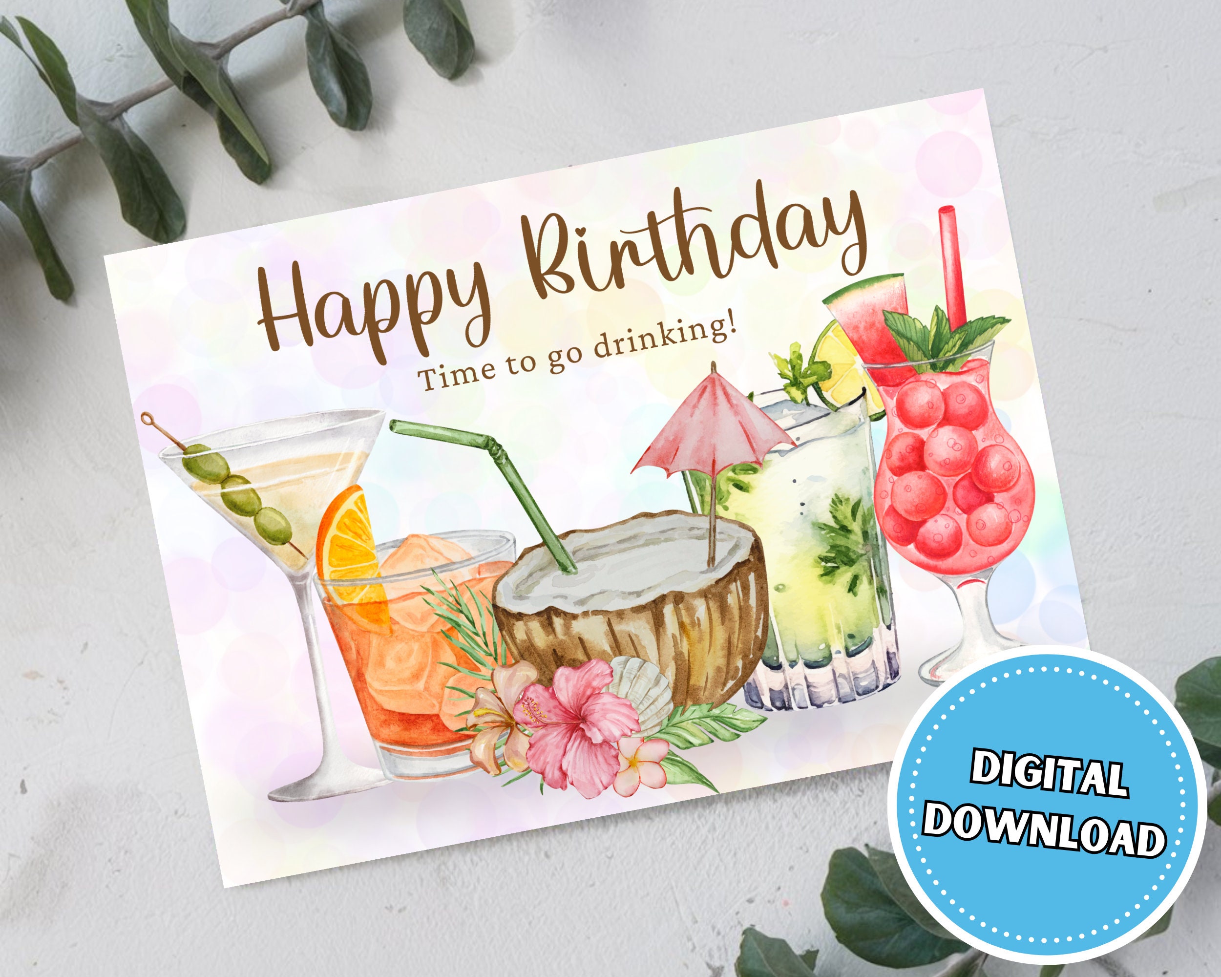 Adult Happy Birthday Card, 5x7 Printable Blank Greeting Card With ...