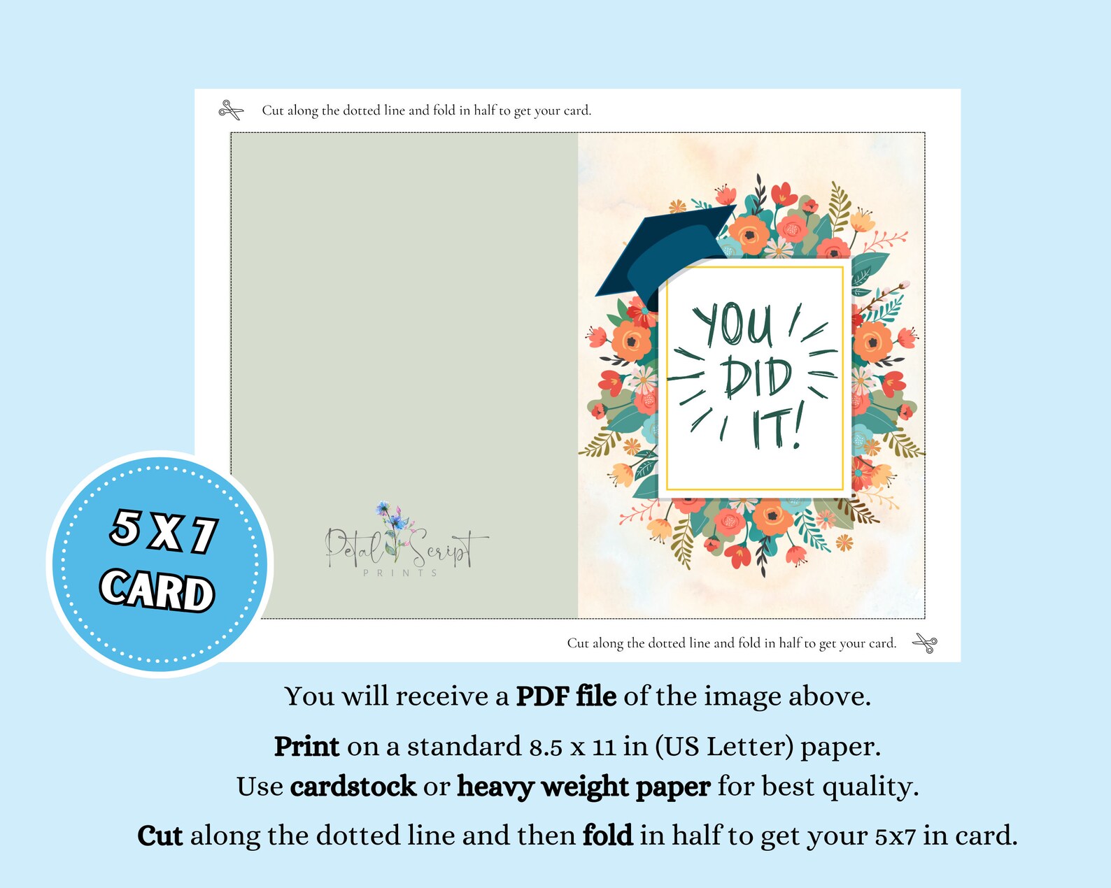 You Did It Graduation Card, 5x7 Printable Blank Greeting Card With ...