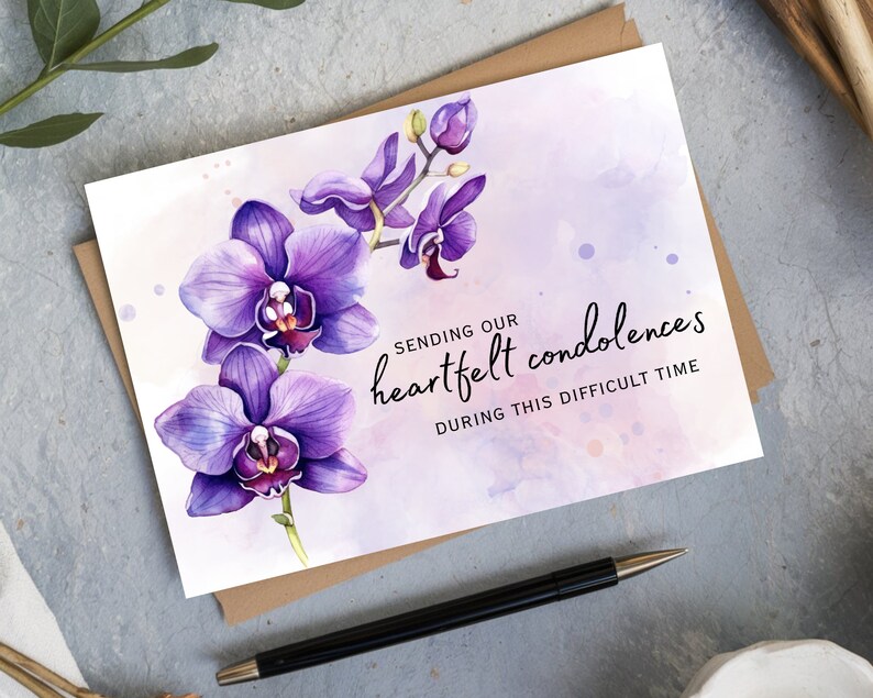 Sympathy Card With Purple Orchid for Mourning and Loss, 5x7 Printable ...