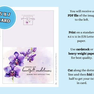 Sympathy Card With Purple Orchid for Mourning and Loss, 5x7 Printable ...
