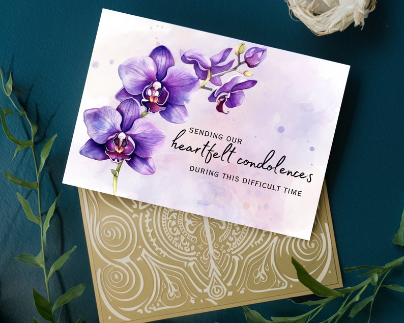 Sympathy Card With Purple Orchid for Mourning and Loss, 5x7 Printable ...