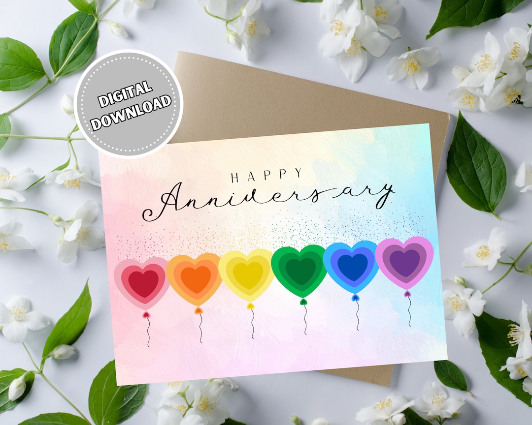 LGBT Happy Anniversary Card, 5x7 Instant Download Blank Greeting Card ...
