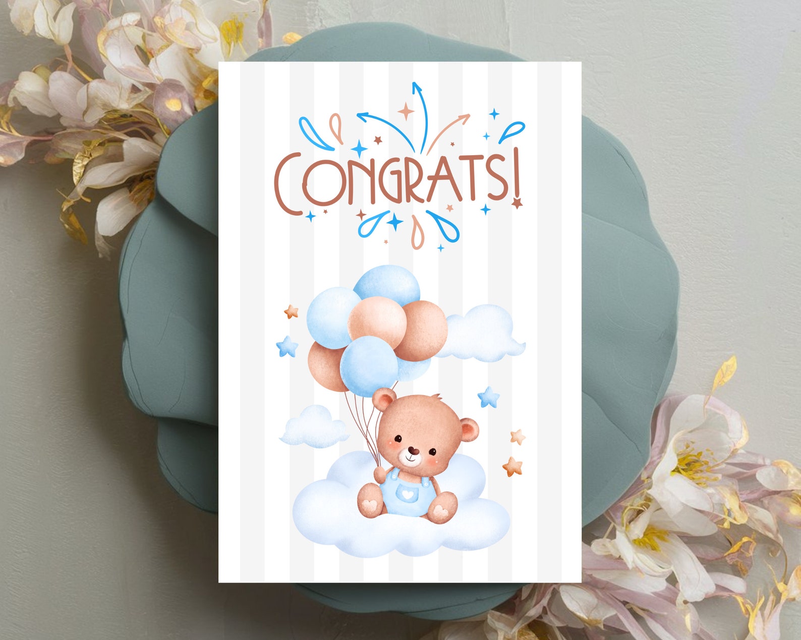 Congrats Baby Shower Greeting Card for Boy, 5x7 Printable Blank ...