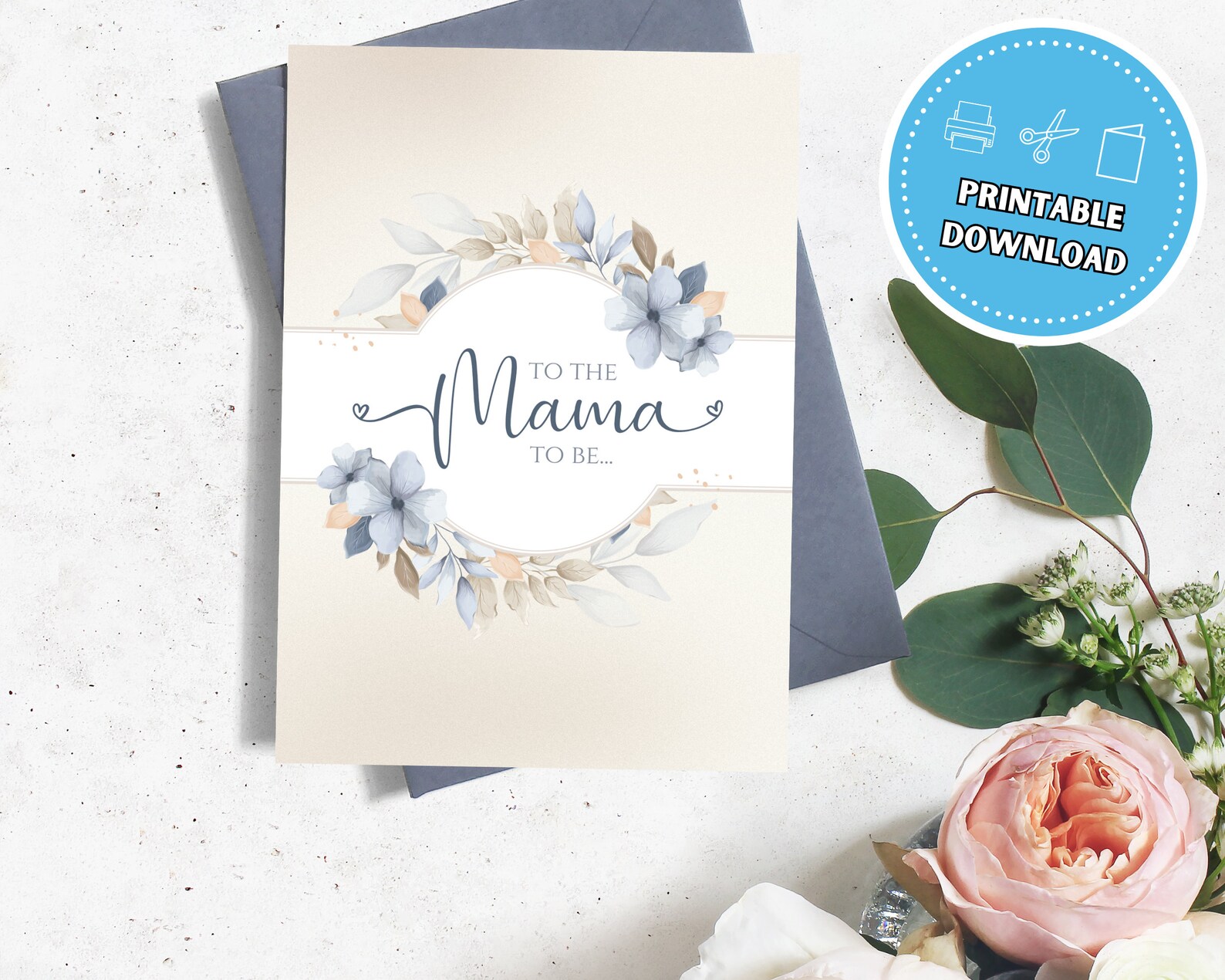 Mama to Be Card for Baby Shower, 5x7 Instant Download Blank Greeting ...