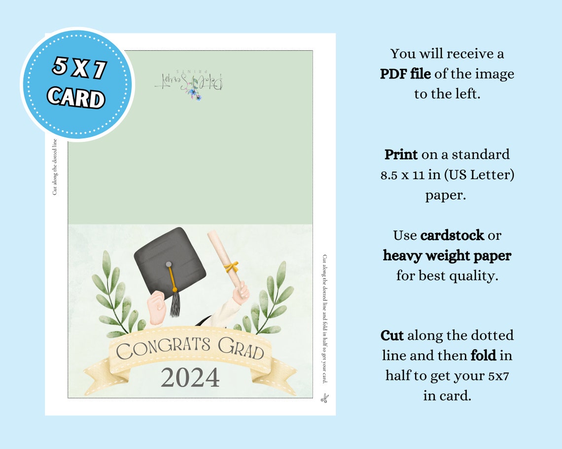 2024 Graduation Day Card, 5x7 Printable Blank Greeting Card for Class ...