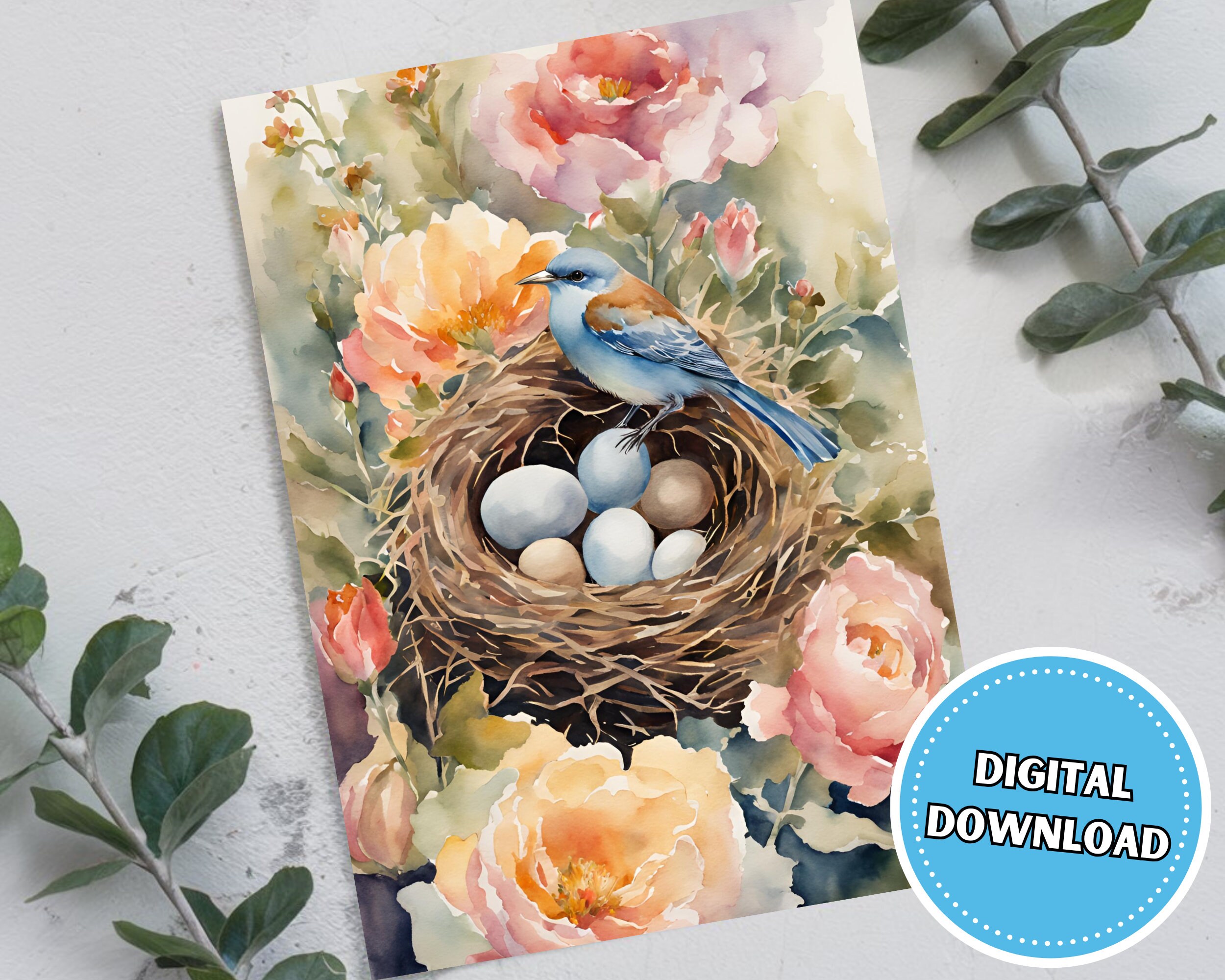 Bird's Nest Blank Greeting Card, 5x7 Printable Card With Watercolor ...