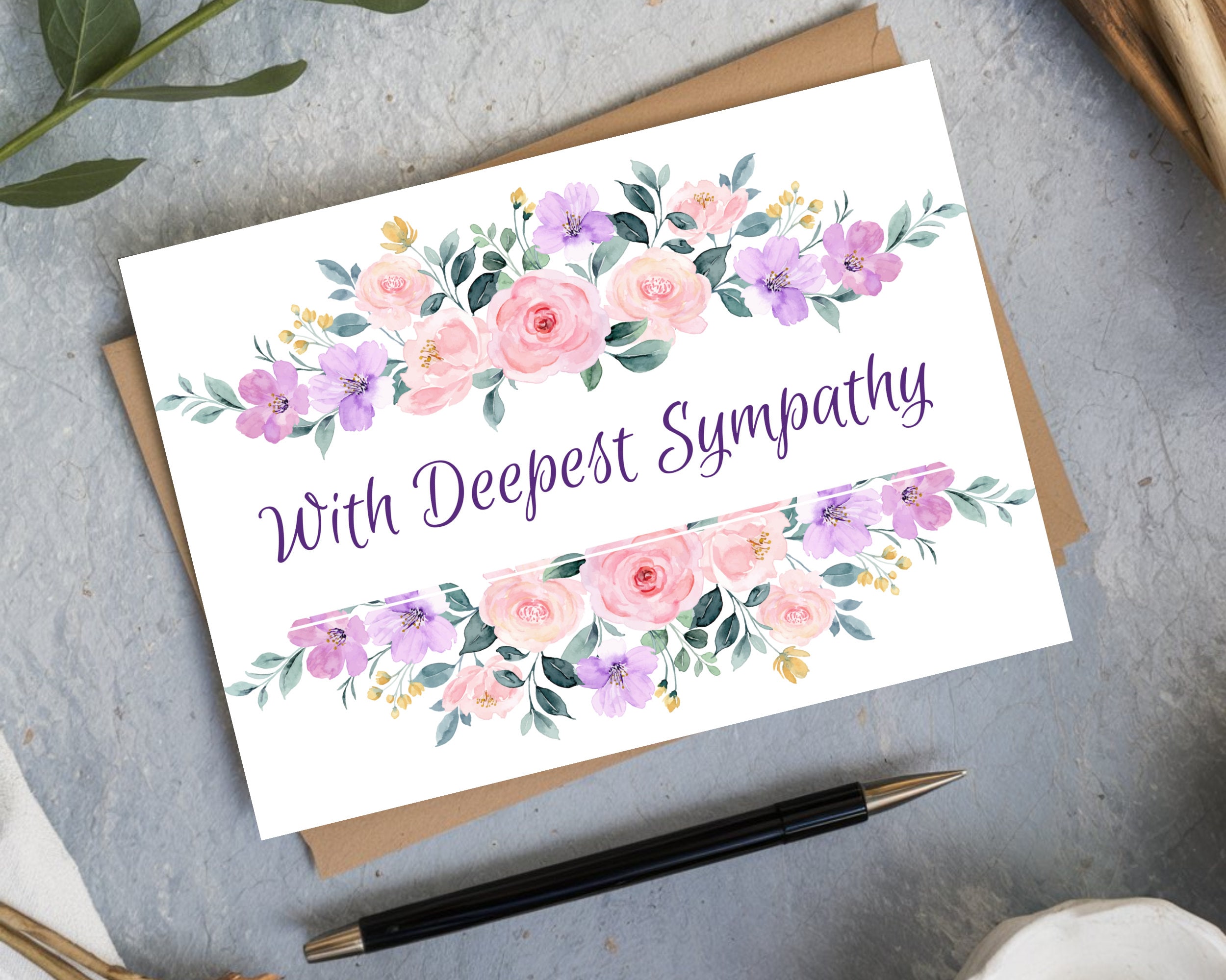 With Deepest Sympathy Card, 5x7 Printable Blank Greeting Card With ...