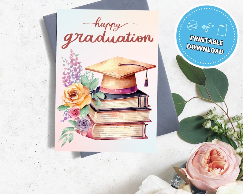 Happy Graduation Day Card, 5x7 Printable Blank Greeting Card for Class ...