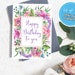 Birthday Card 5x7 Digital Download, Pink and Purple Flower Blank ...
