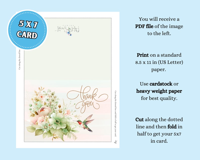 Floral Thank You Card, 5x7 Printable Blank Greeting Card With ...