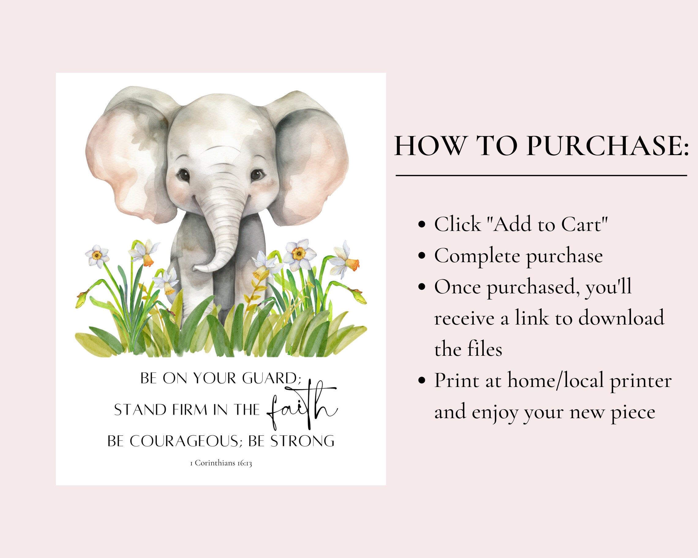 1 Corinthians 16:13 Bible Verse Printable Wall Art, Elephant Art Print ...