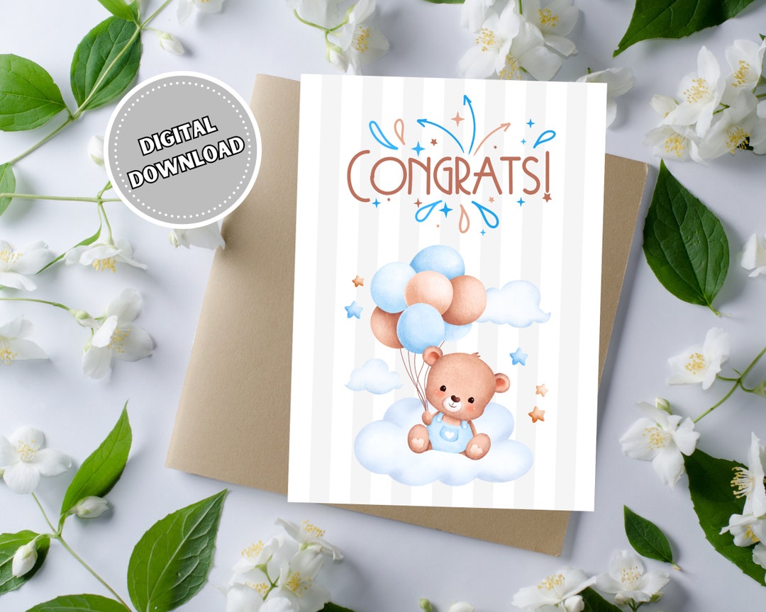 Congrats Baby Shower Greeting Card for Boy, 5x7 Printable Blank ...