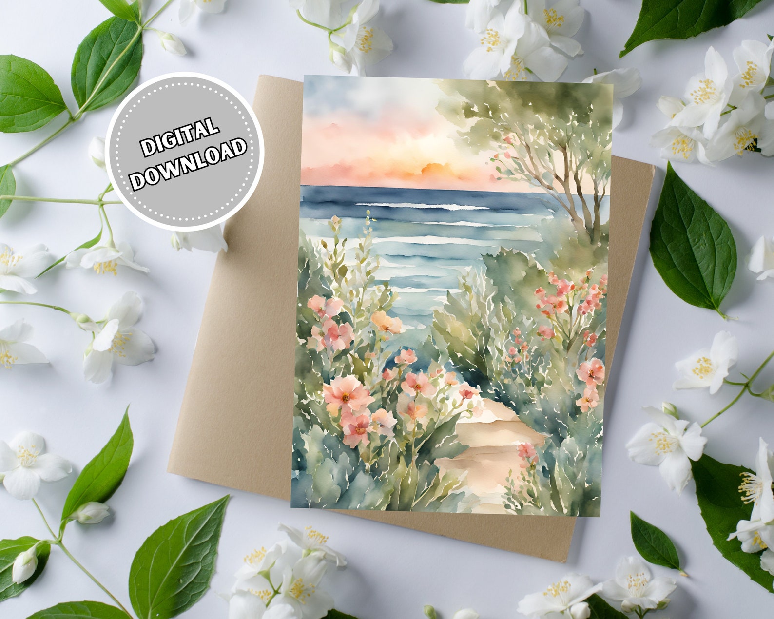 Coastal Beach Card for Any Occasion, 5x7 Printable Blank Greeting Card ...