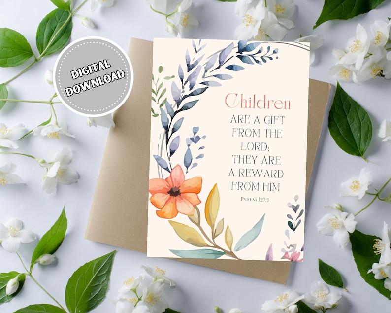 Baby Shower Card With Bible Verse, 5x7 Printable Blank Greeting Card ...
