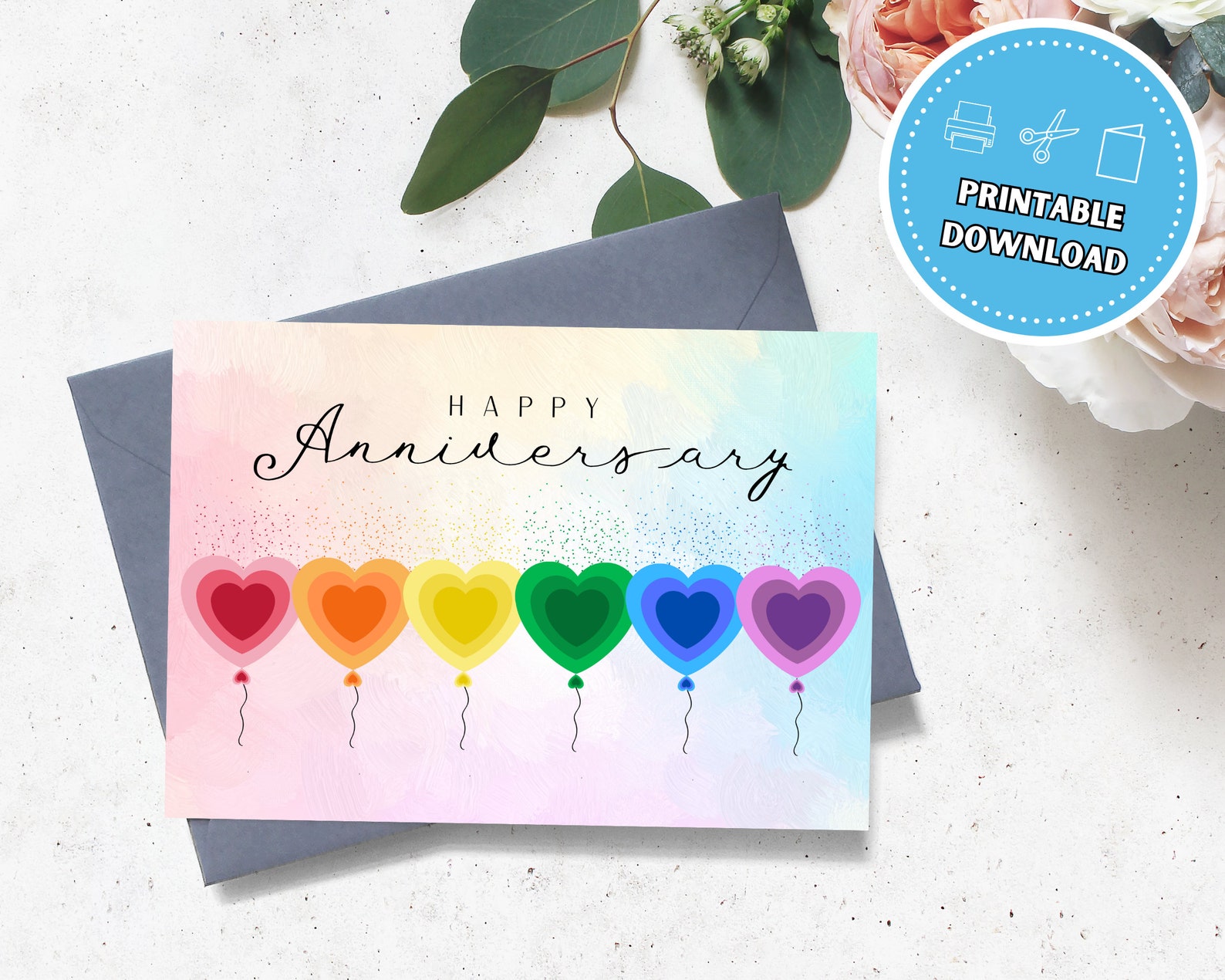 LGBT Happy Anniversary Card, 5x7 Instant Download Blank Greeting Card ...