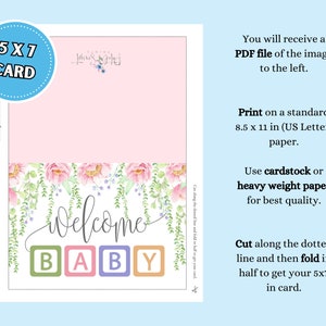 Welcome Baby Shower Card, 5x7 Instant Download Blank Greeting Card With ...