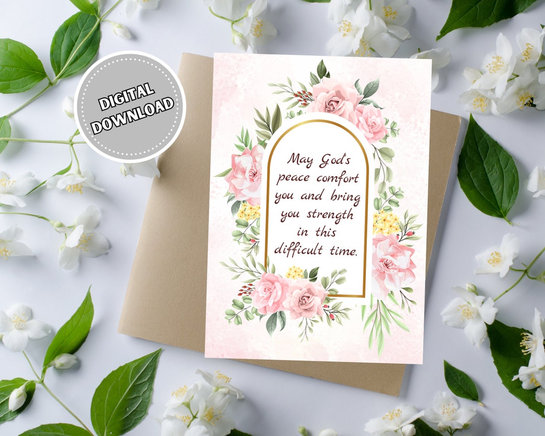 Religious Sympathy Card With Pink Flowers, 5x7 Printable Blank Greeting ...