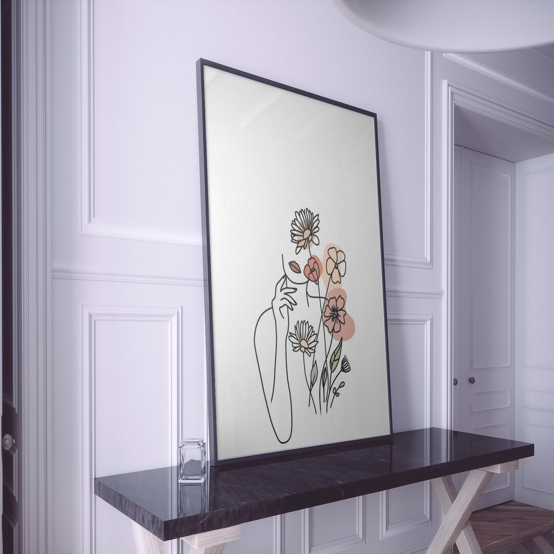Floral Woman Line Art - Etsy